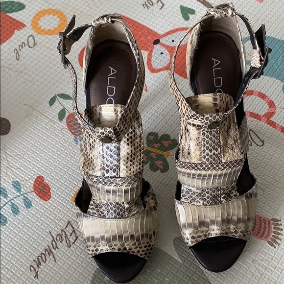 Aldo | Shoes | Aldo Snake Skin Strappy Peep Toe Heels | Poshmark